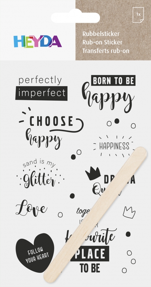 Heyda : Rub On Stickers : Happy : Black | Слънчоглед