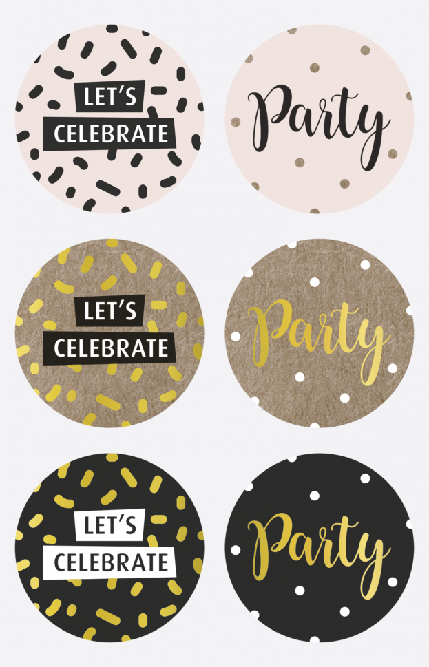 Round Stickers : Let's Celebrate / Party Labels : 6 Designs : 24 Pcs ...