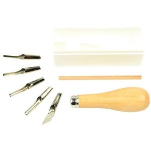 Lino Cutting Carving Tool Abig : Set with 5 Blades with Wooden Handle ...