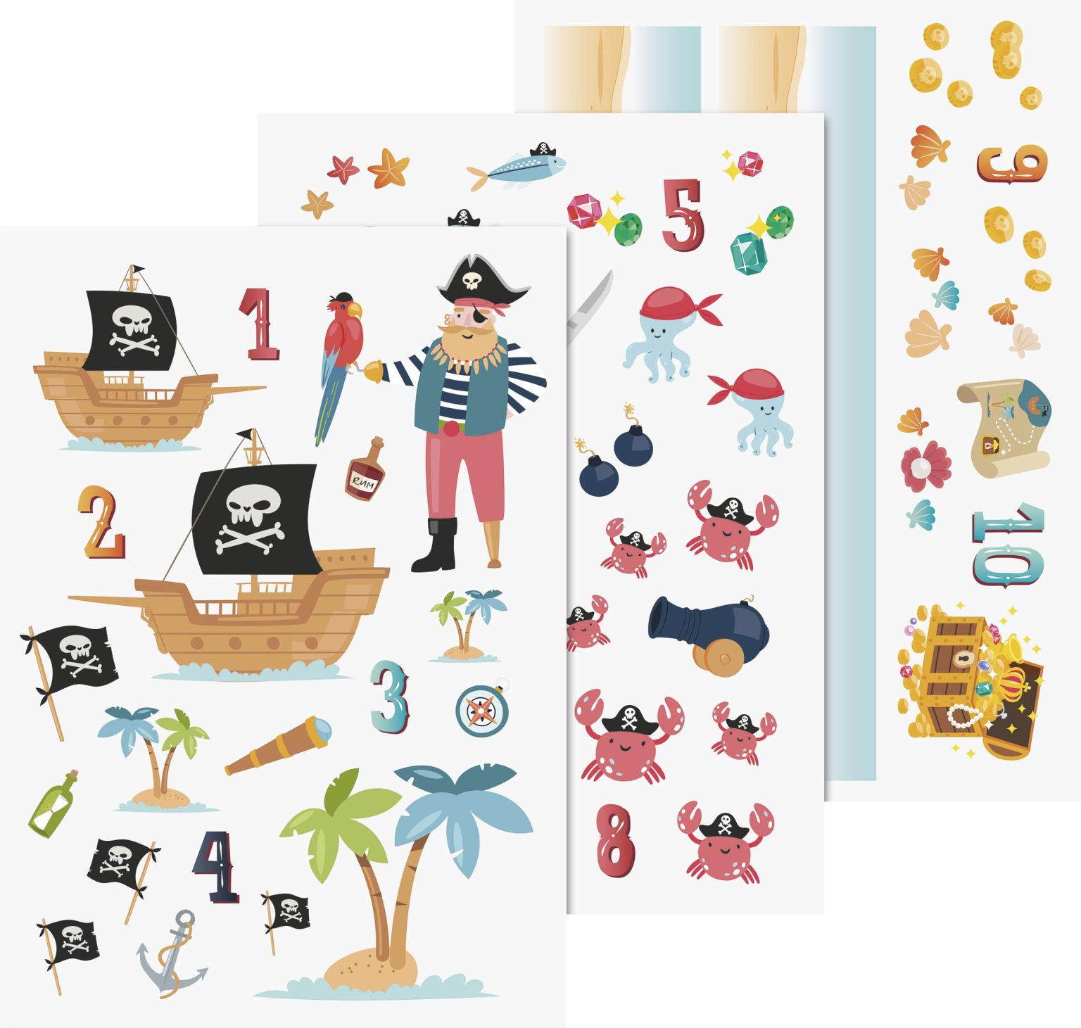 Window Cling Stickers for Kids : Heyda : 3 Sheets : Pirates & Numbers ...